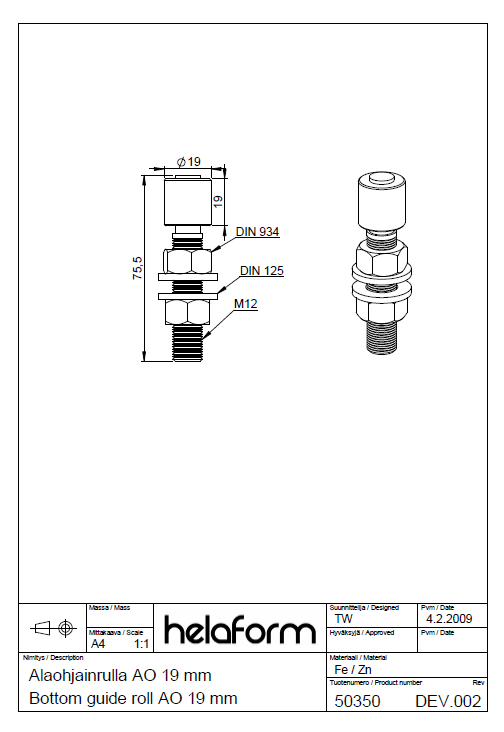 Bottom Guide Roller 19mm
